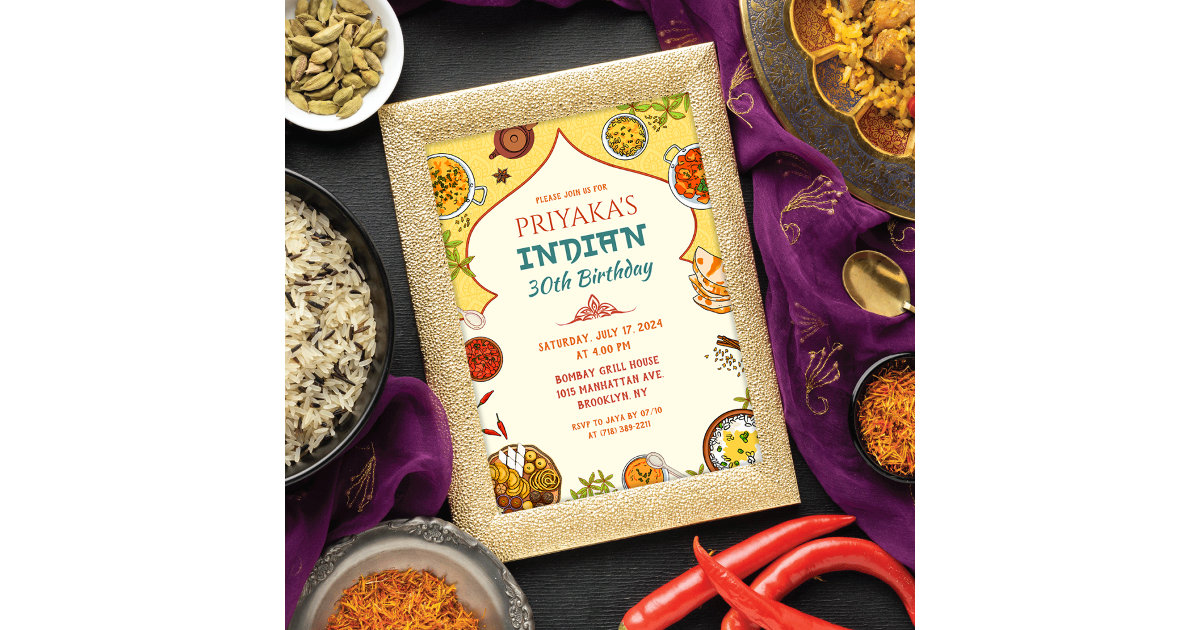Indian Birthday Meal Dinner Party Invitation | Zazzle