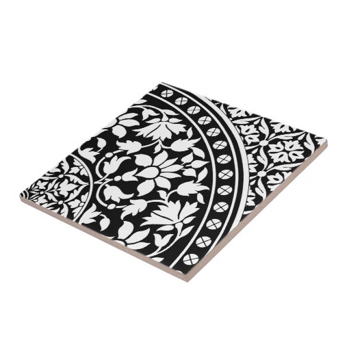 Indian Black and White Floral Geometric Pattern Ceramic Tile | Zazzle