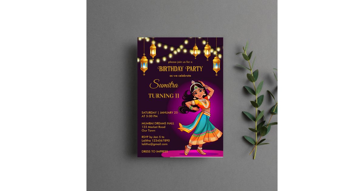 Indian Bollywood girls birthday party template | Zazzle