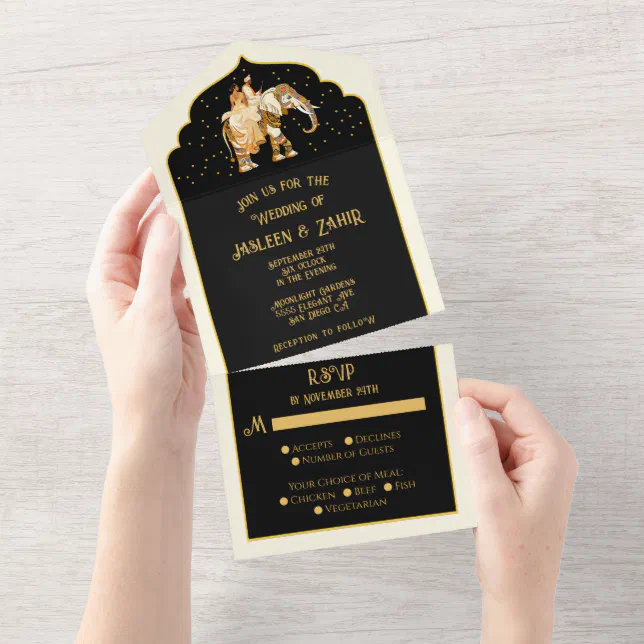 Indian Bride Groom Elephant Wedding All In One Invitation | Zazzle