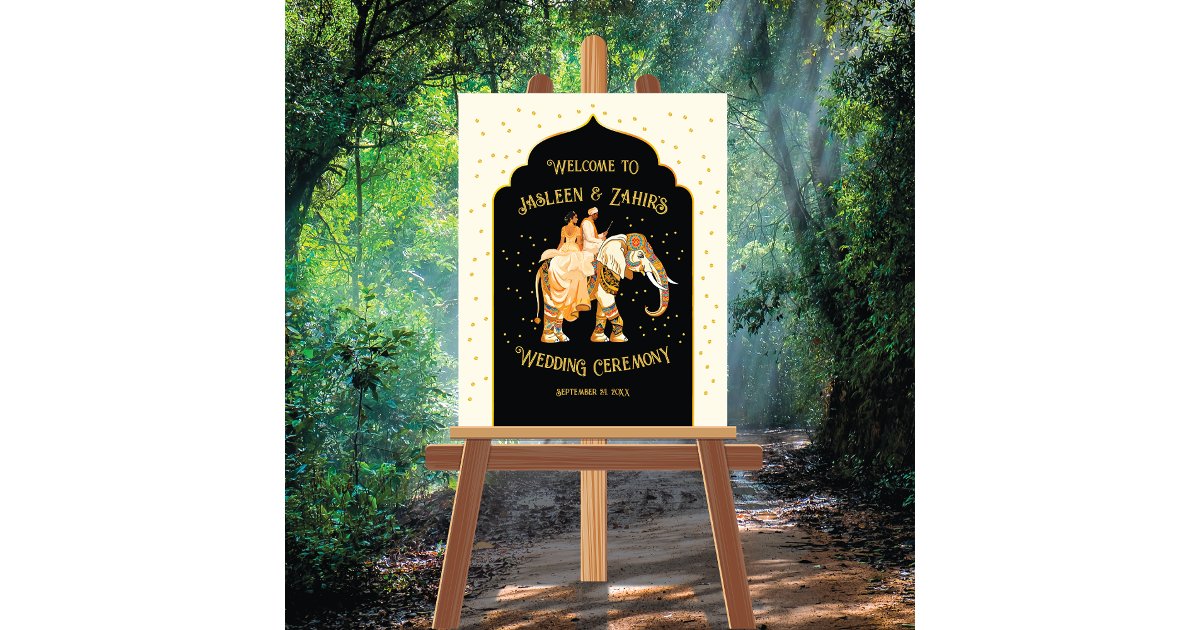 Indian Bride Groom Elephant Wedding Welcome Sign | Zazzle