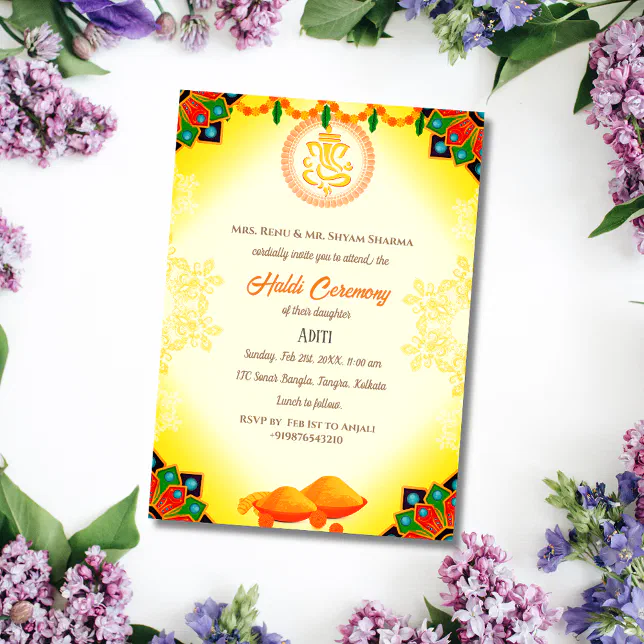 Indian Bride Haldi Ceremony Hindu Couple Ganesha Invitation | Zazzle