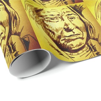 Indian Chief Ink Sketch Comic Graphic Novel Style Wrapping Paper | Zazzle