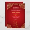 Indian Couple Wedding Red Gold Patterns Foil Invitation | Zazzle