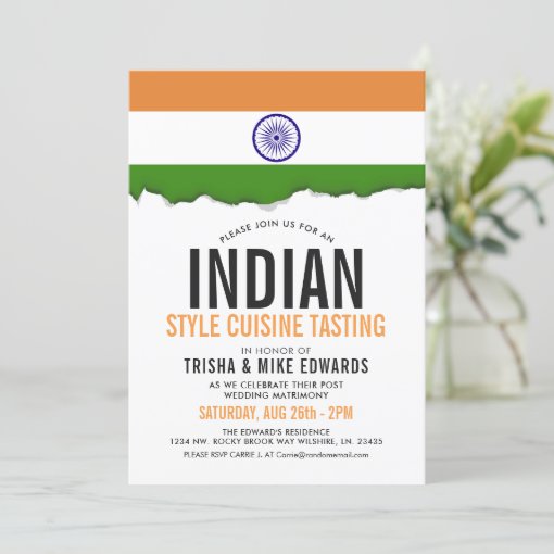 Indian Cuisine | Party Flag White Invite | Zazzle