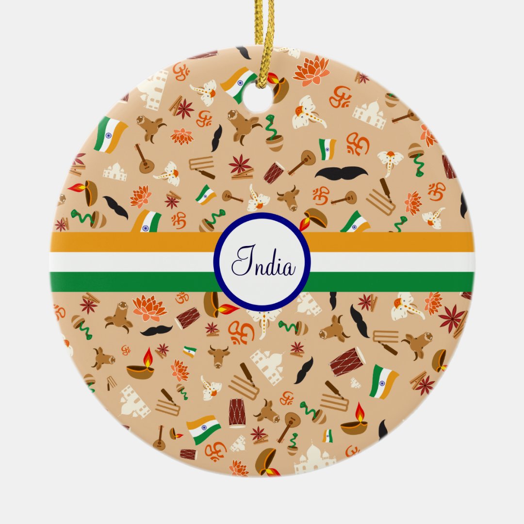 Indian cultural items with flag and text ceramic ornament | Zazzle