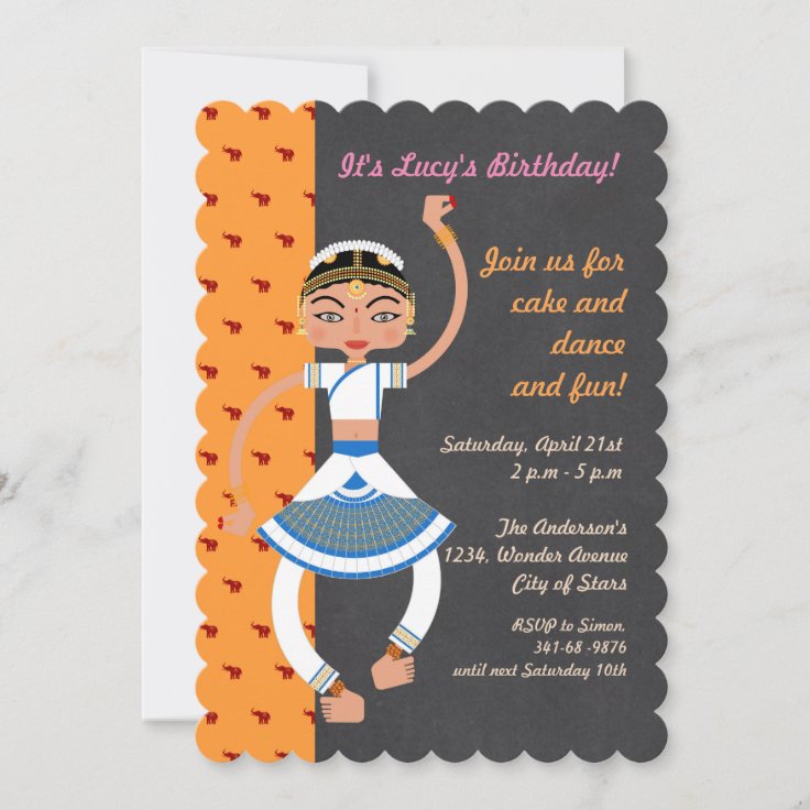Indian dancing girl Birthday Party invitation | Zazzle
