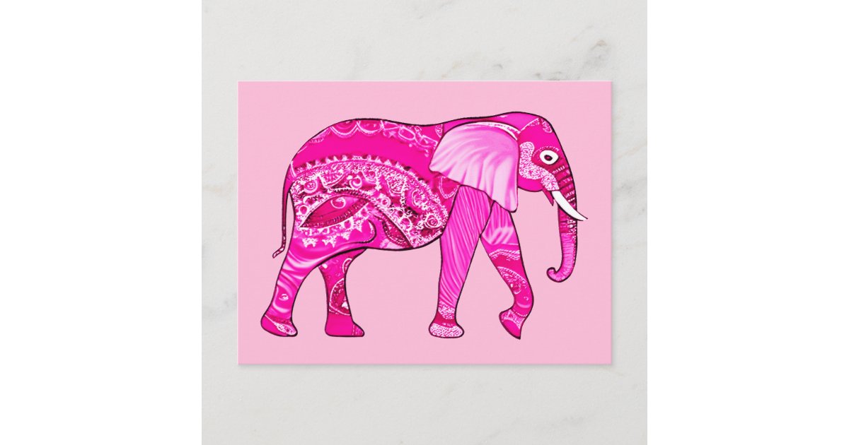 Indian Elephant in a Fuchsia Pink Arabesque Patter Postcard | Zazzle