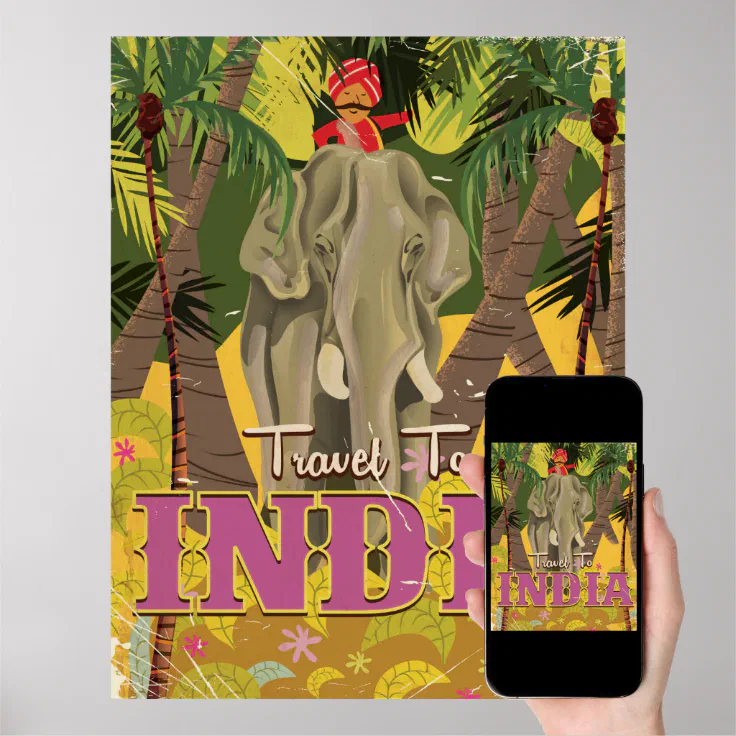 indian elephant vintage travel poster | Zazzle