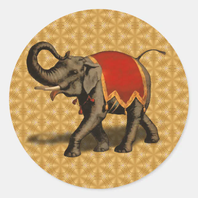 Indian Elephant w/Red Cloth Classic Round Sticker | Zazzle