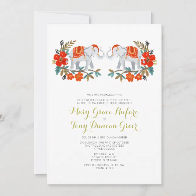 Indian Elephant Wedding Invitation | Zazzle