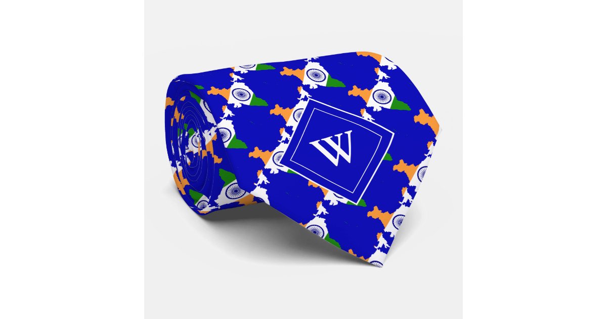 INDIAN Flag of India Monogram BLUE Neck Tie | Zazzle