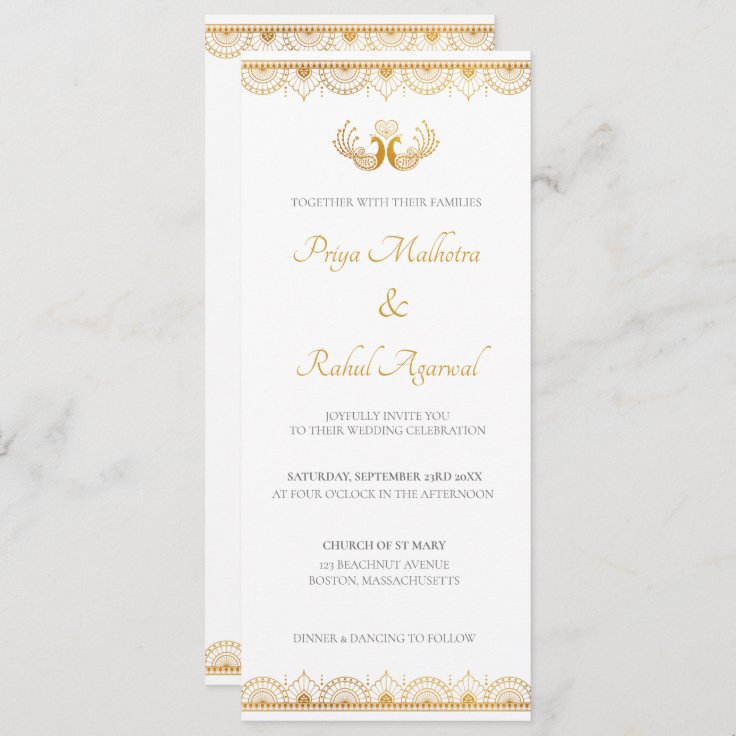 Indian Gold Ethnic Wedding Invitation Card | Zazzle