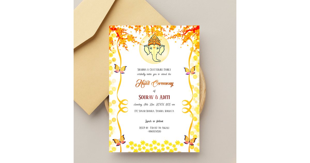 Indian Haldi Ceremony Hindu Couple Ganesha Invitation | Zazzle