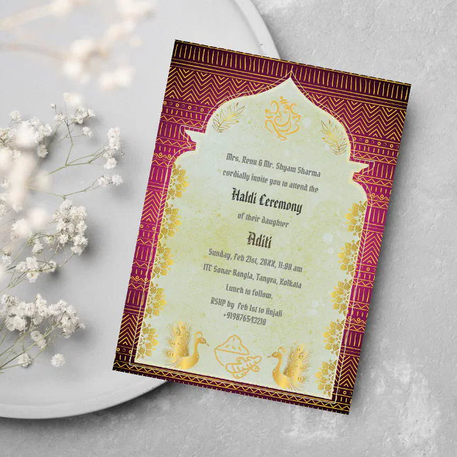 Indian Hindu Bride Haldi Ceremony Ganesha Invitation | Zazzle