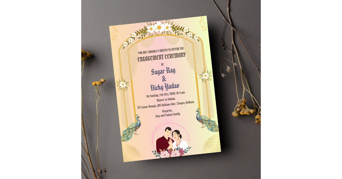 Indian Hindu Engagement Ceremony Peacock Invitation | Zazzle