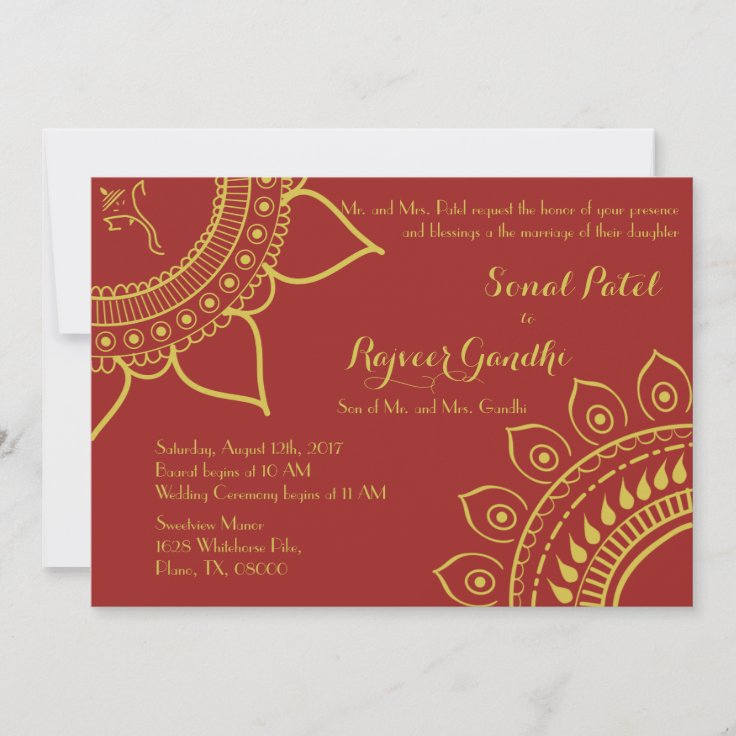 Indian Hindu Ganesh Wedding Invite Garba Mehndi | Zazzle