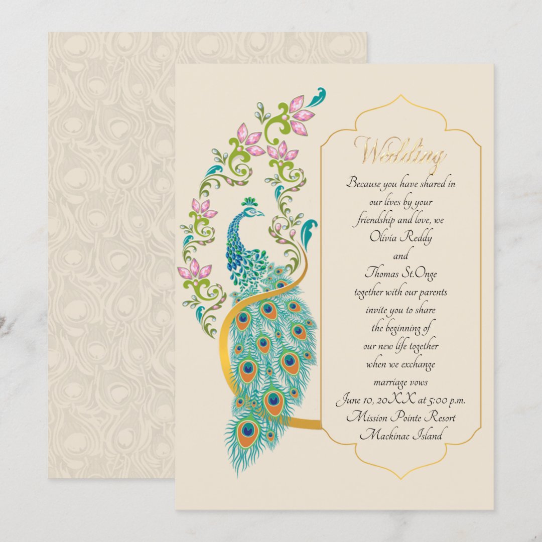 Indian Hindu Peacock Wedding Invitation | Zazzle