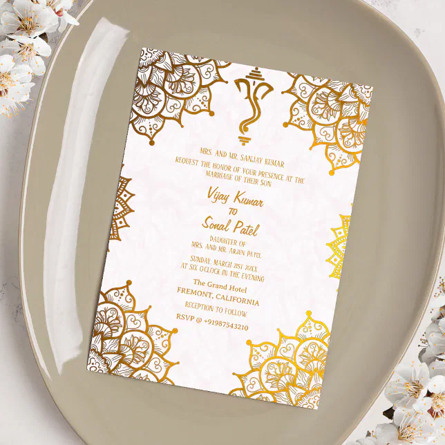 Indian Hindu Wedding Golden Elements Custom Image Invitation | Zazzle