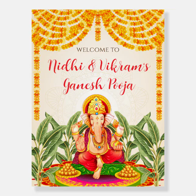 Indian Housewarming welcome sign Indian Pooja sign | Zazzle