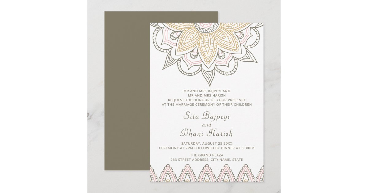 Indian Mehndi Hindu Elegant Stylish Wedding Invitation | Zazzle