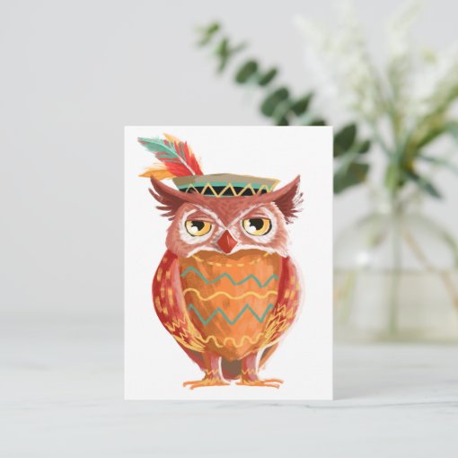 Indian Native American Thanksgiving Owl Pilgrim Holiday Postcard | Zazzle