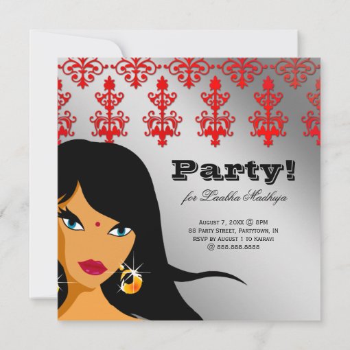 Indian Party Invitation Silver Red Bindi | Zazzle