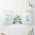 Indian Peacock Taj Mahal Arch QR Wedding Tri-Fold Invitation | Zazzle