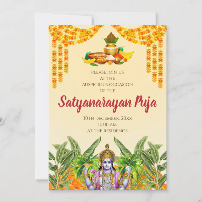 Indian pooja invitation Satyanarayan katha invite | Zazzle