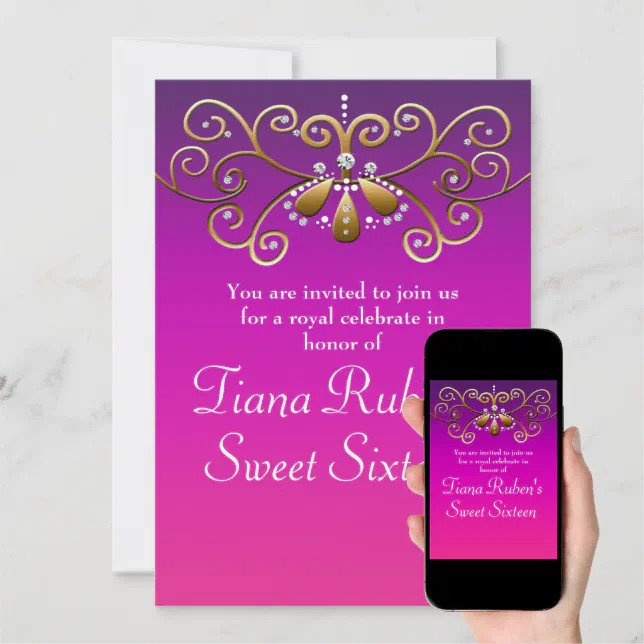 Indian Princess Gold Purple Pink Party Invitations | Zazzle