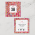 Indian Red Geometric QR Code Social Media Icons Square Business Card ...