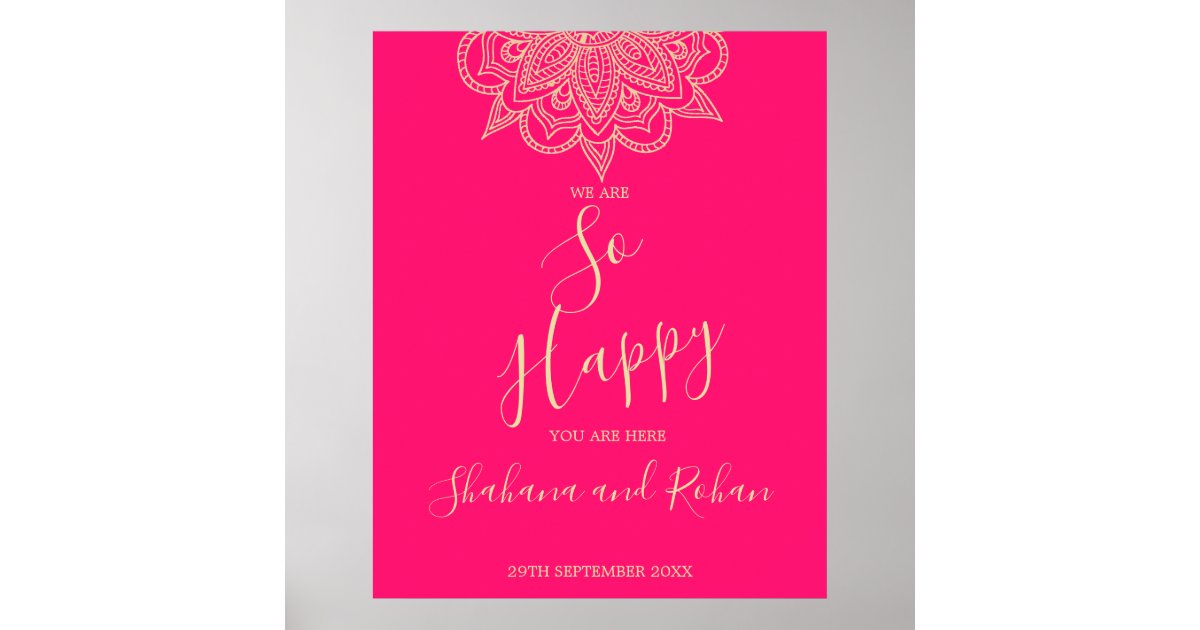 Indian Style Pink Gold Color Chic Wedding Welcome Poster | Zazzle