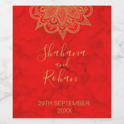 Indian Style Red Gold Color Modern Wedding Wine Label | Zazzle