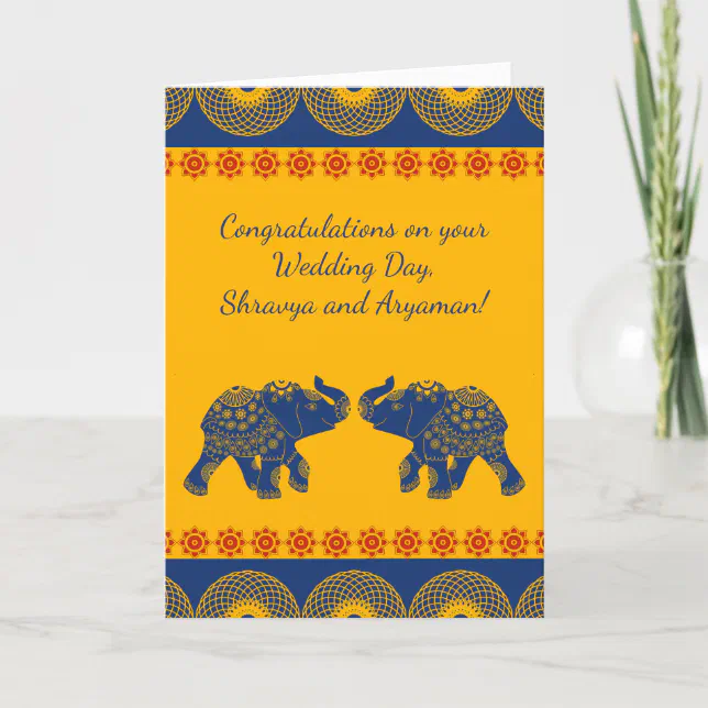 Indian Themed Elephants Personalized Wedding Card | Zazzle