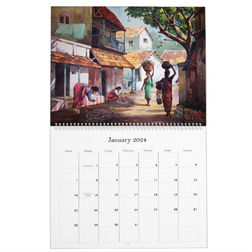 Indian village painting calendar | Zazzle