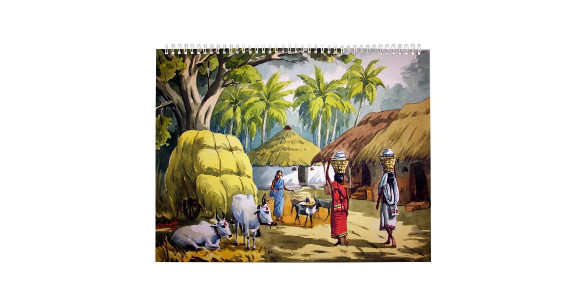 Indian village painting calendar | Zazzle