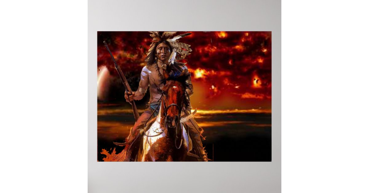 Indian Warrior Riding through the fire Poster | Zazzle