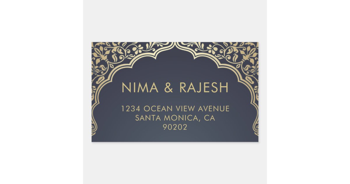 Indian Wedding Address Labels, Blue and Gold Rectangular Sticker | Zazzle
