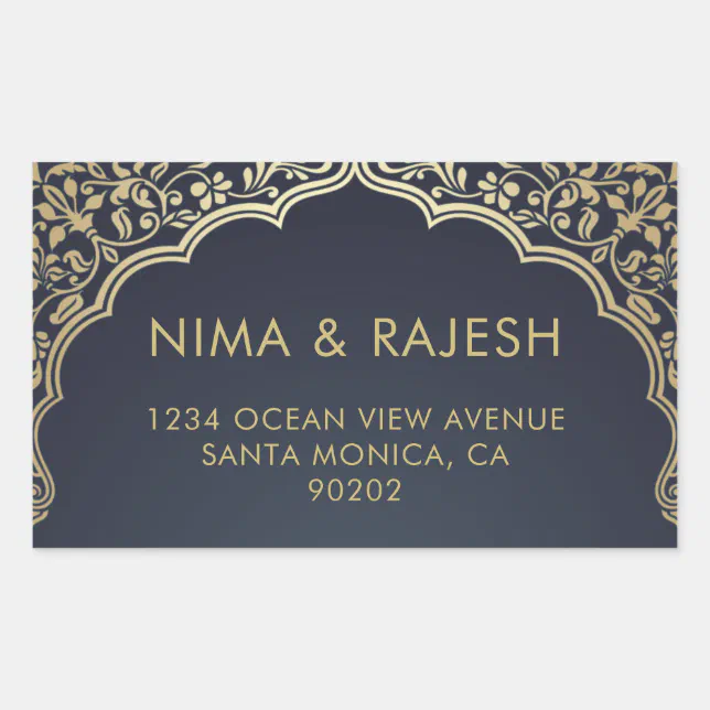 Indian Wedding Address Labels, Blue and Gold Rectangular Sticker | Zazzle