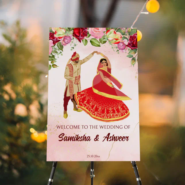 Indian wedding dancing Hindu couple welcome sign | Zazzle