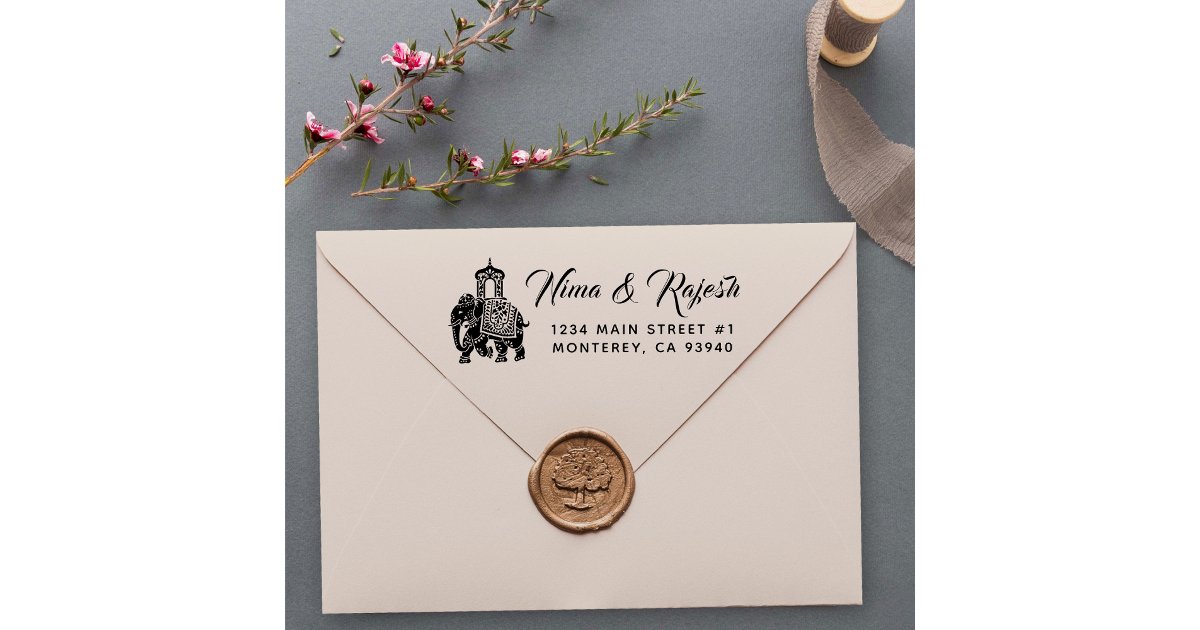 Indian Wedding Ganesha Elephant Retrun Address Sel Self-inking Stamp ...