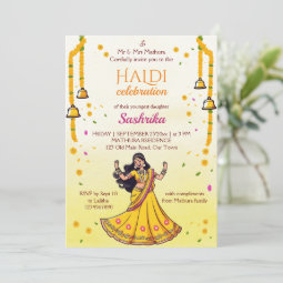 Indian wedding Haldi pithi bride cartoon Invitation | Zazzle