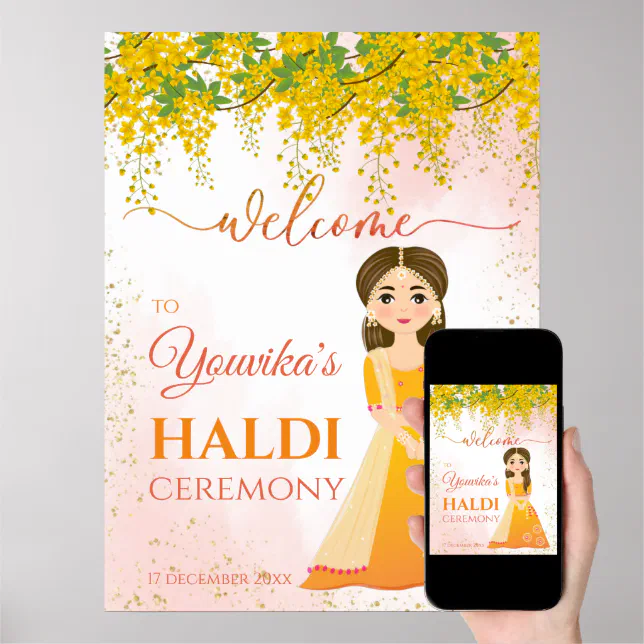 Indian wedding Haldi yellow hanging flowers Poster | Zazzle