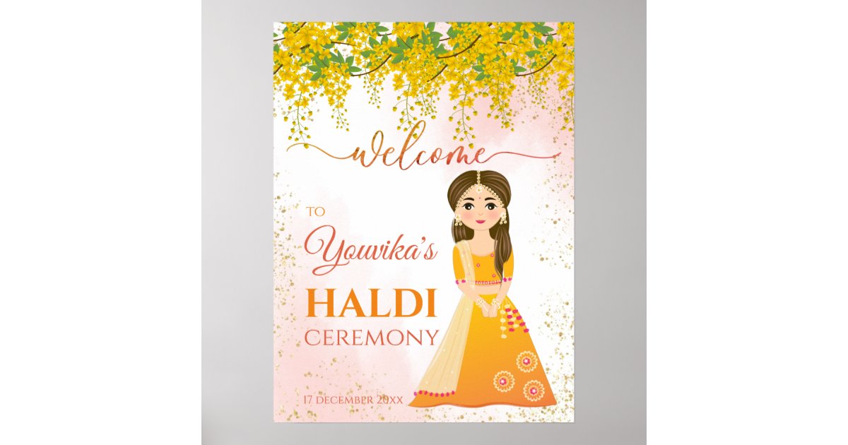 Indian wedding Haldi yellow hanging flowers Poster | Zazzle