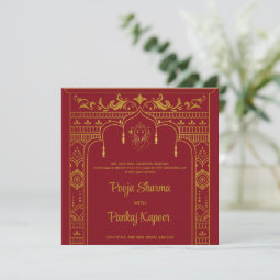 Indian Wedding Mandap Ganesha Gold Script Photo Invitation | Zazzle