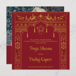 Indian Wedding Mandap Ganesha Gold Script Photo Invitation | Zazzle