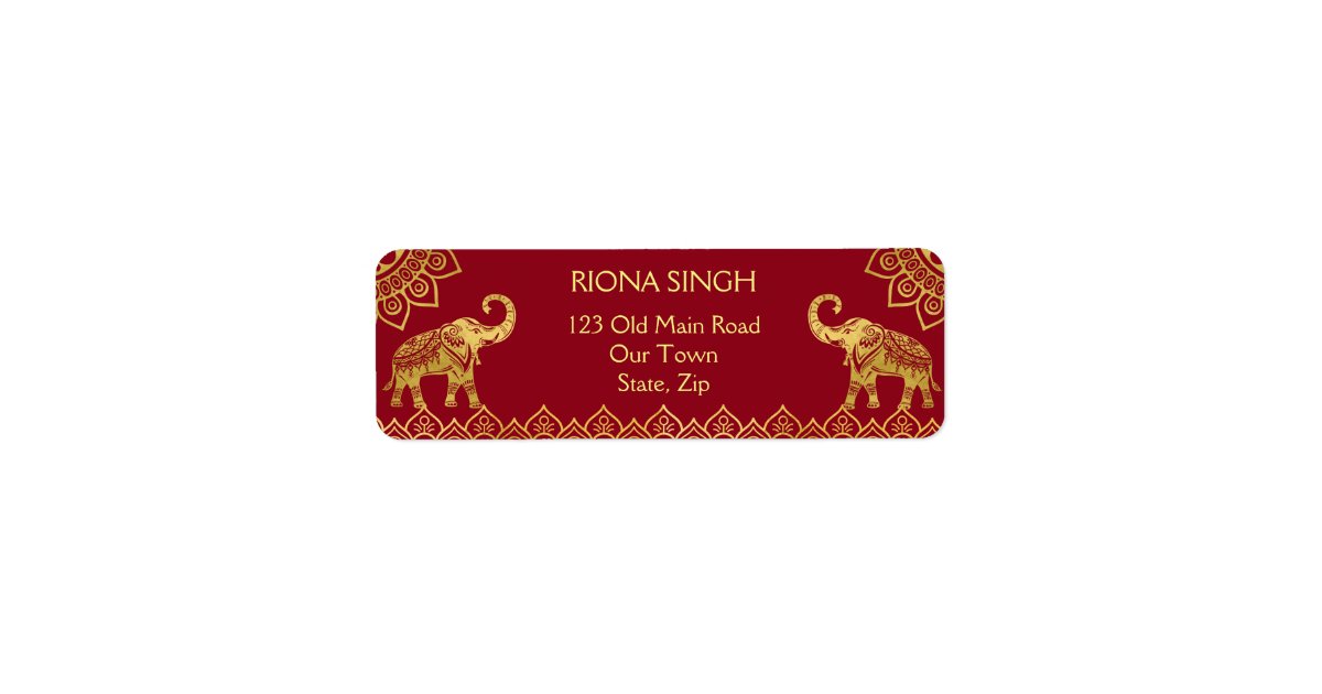 Indian wedding maroon gold elephants label | Zazzle