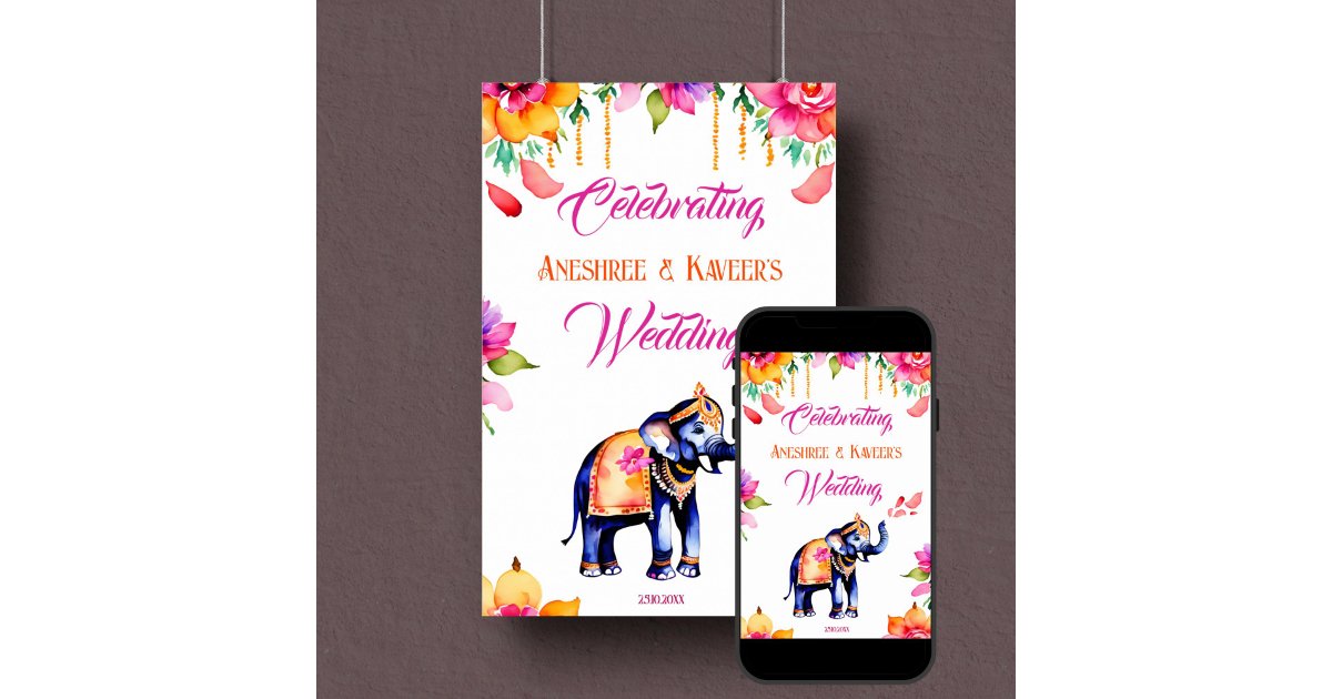 Indian wedding ornate elephant welcome sign | Zazzle