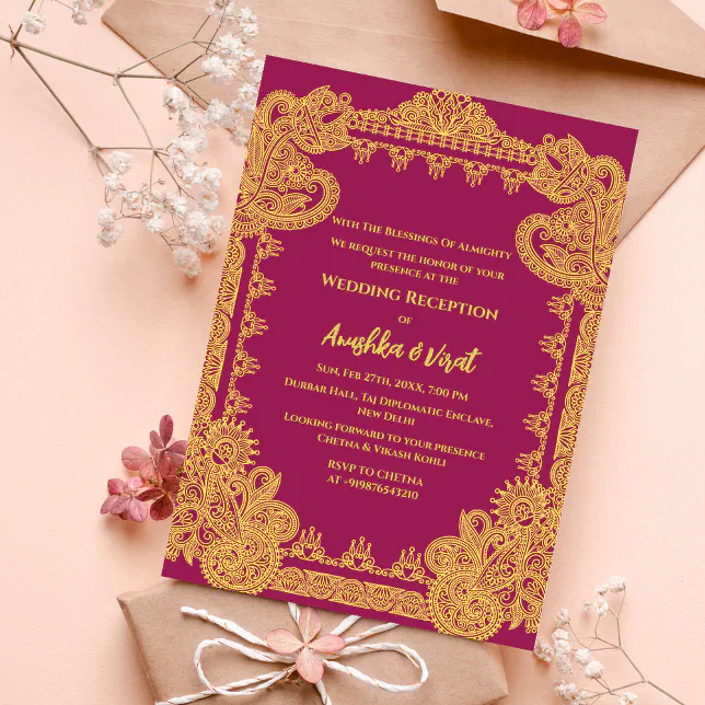 Indian Wedding Reception Invitation | Zazzle