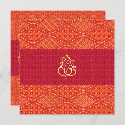 Indian Wedding Red And Orange Batik Pattern Invitation | Zazzle